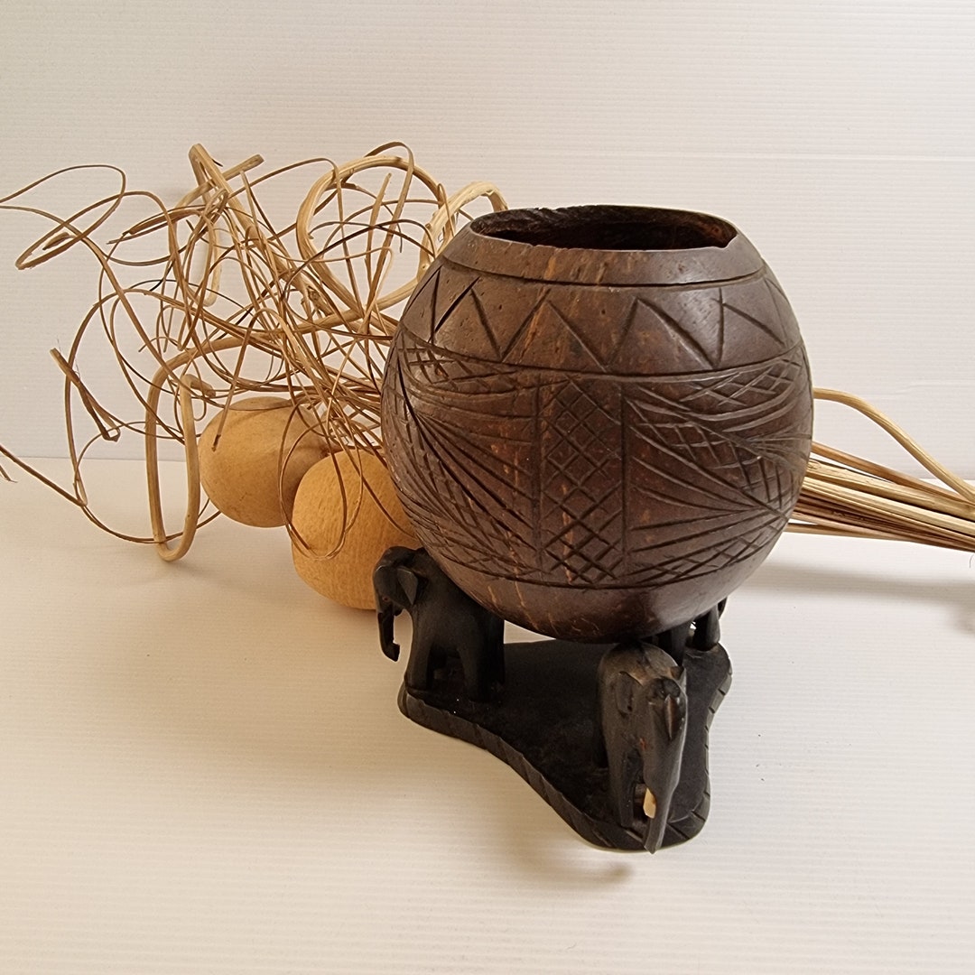 Elephant & Coconut Shell Vessel - Etsy