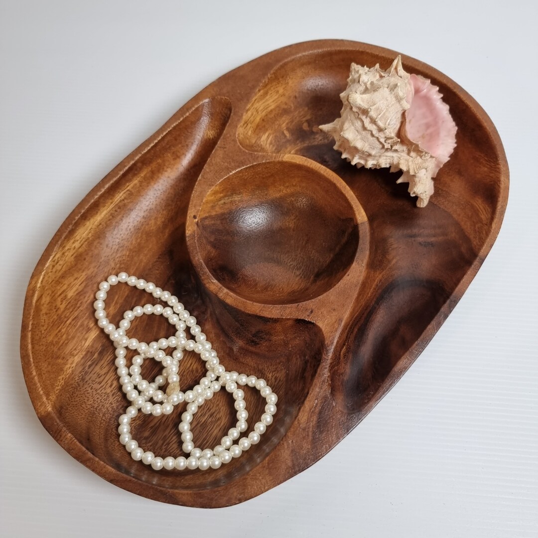 Retro Sectioned Wooden Snack Platter. Monkey Pod. - Etsy