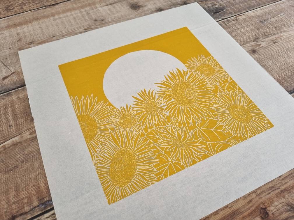 Sunflower Field Original Linocut Print of a Field of - Etsy UK