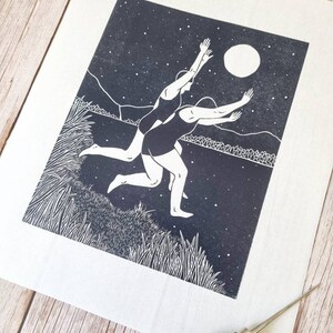 Midnight Splash Original second edition linocut print of two | Etsy