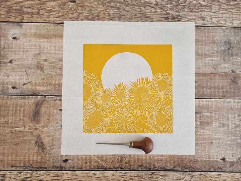 Sunflower Field Original Linocut Print of a Field of - Etsy UK