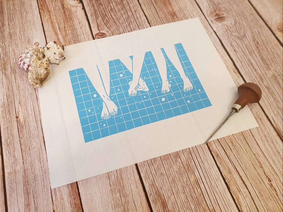 Poolside Original Linocut Print Inspired by Swimming | Etsy