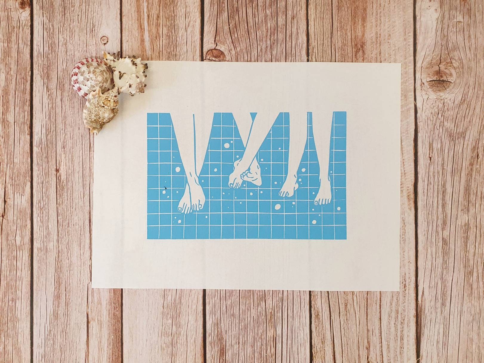 Poolside Original Linocut Print Inspired by Swimming | Etsy