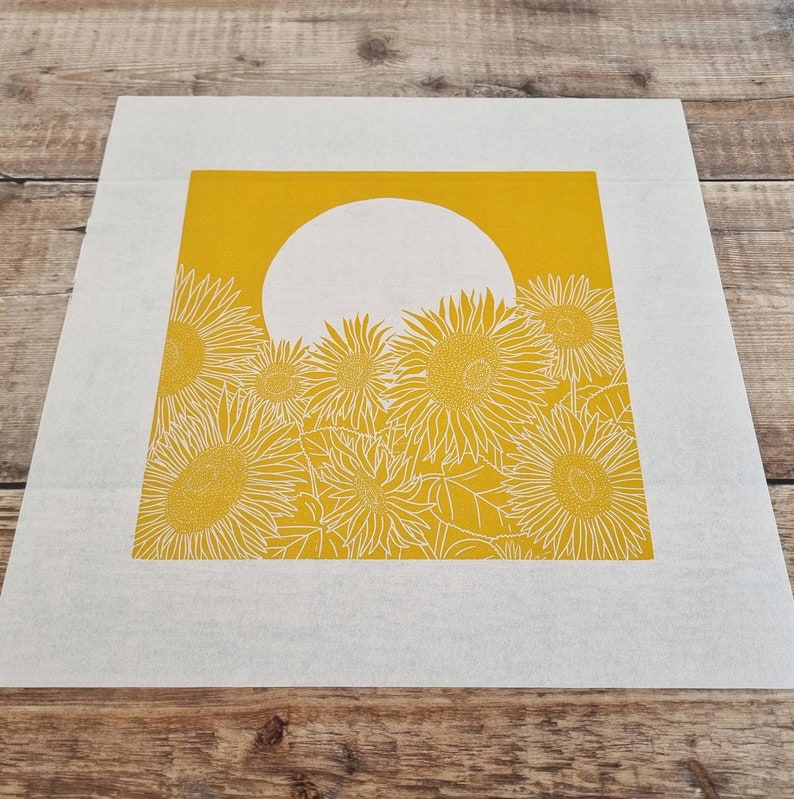 Sunflower Field Original Linocut Print of a Field of - Etsy UK
