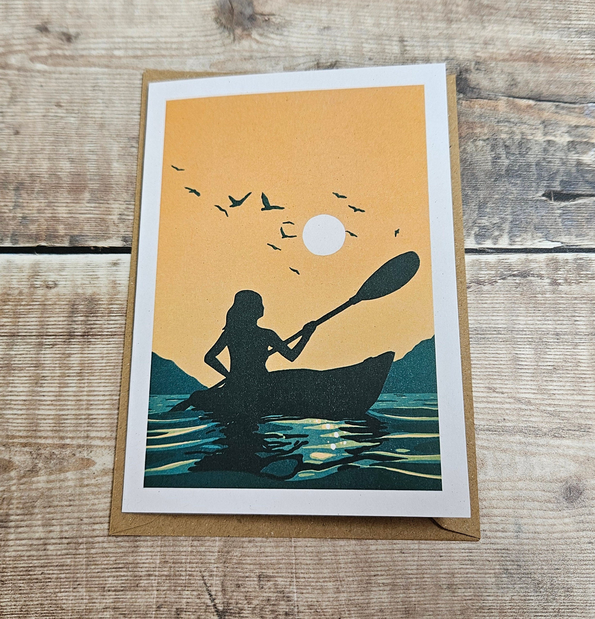 Kayaker Greetings Card: Sunset Summer Scene, Recycled Card - Etsy