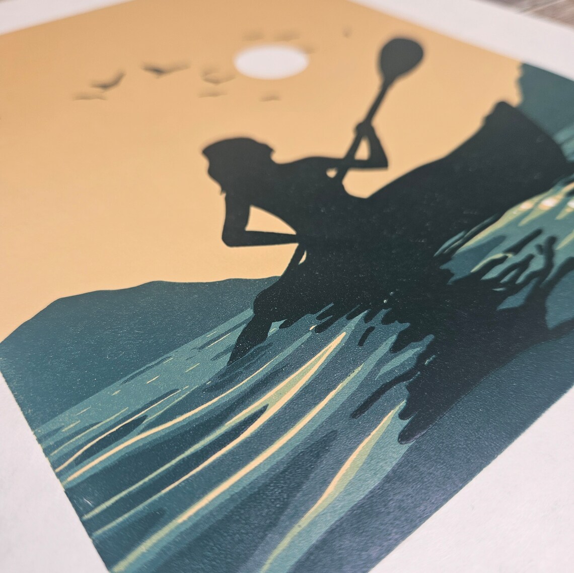 The Kayaker- Original Limited Edition Linocut Print of a Woman Kayaking ...