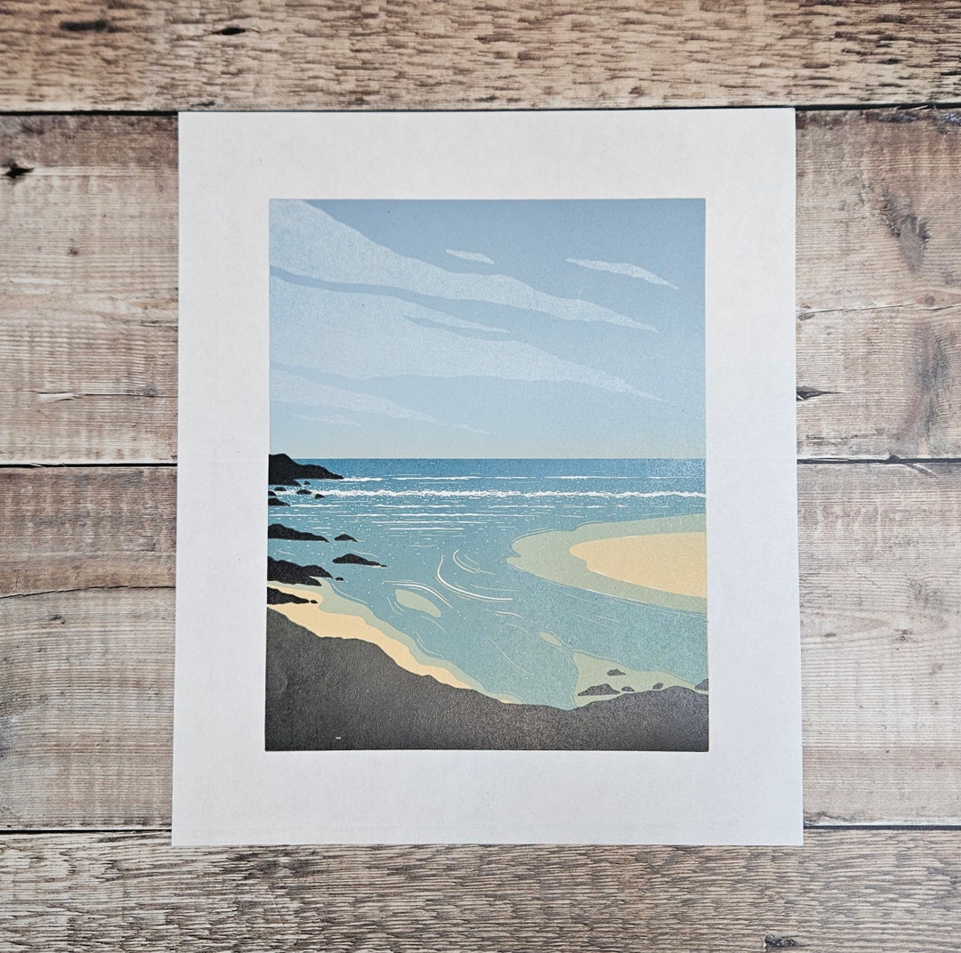 Flooding Tide Linocut Print: Beach Seascape Art - Etsy