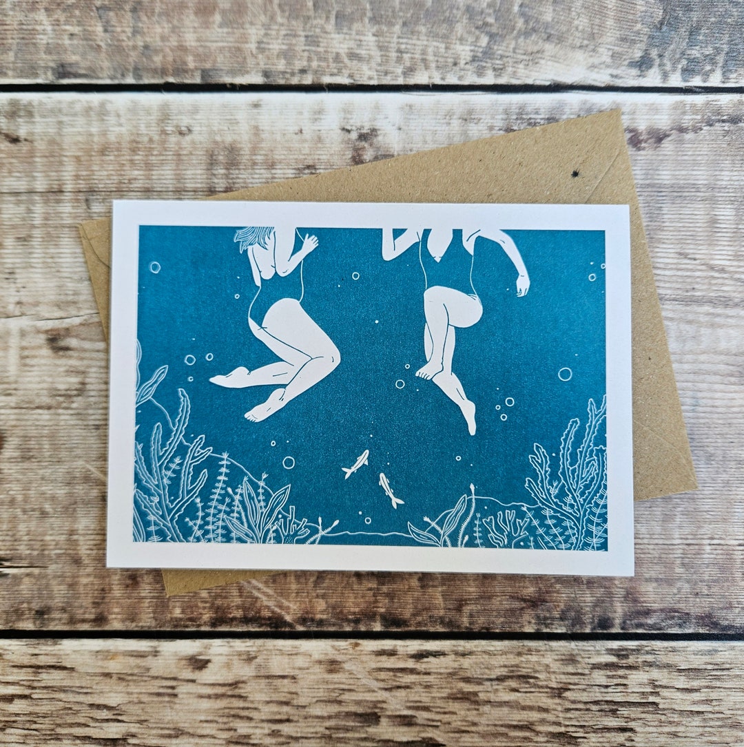 Treading Water Greetings Card: Friends Underwater, Treading Water, Sea ...