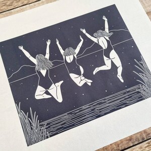 Three for Joy Original Open Edition Linocut Print of Three Women ...