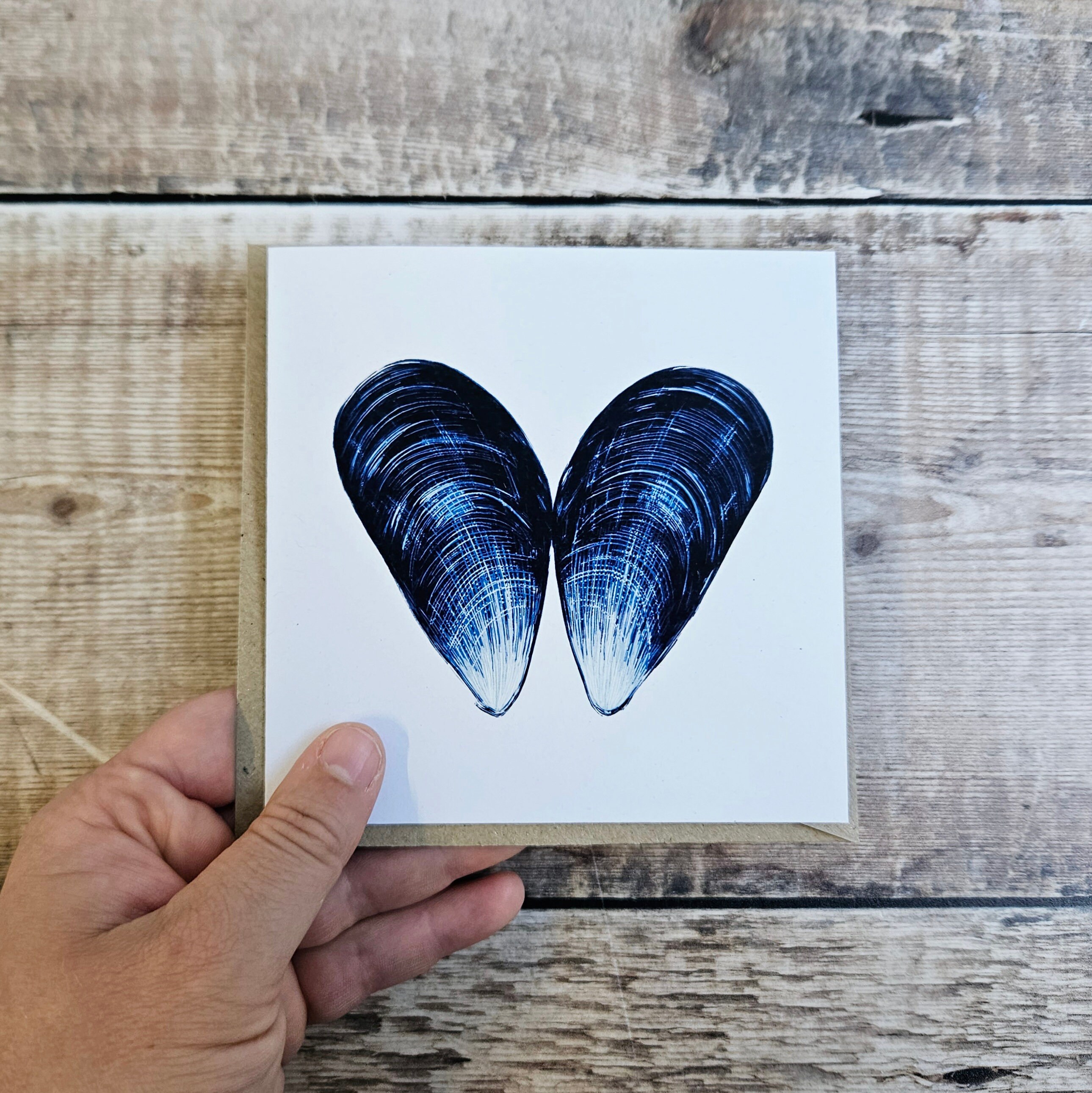 Mussel Shell Heart- Single Square Greetings Card With Brown Envelope ...