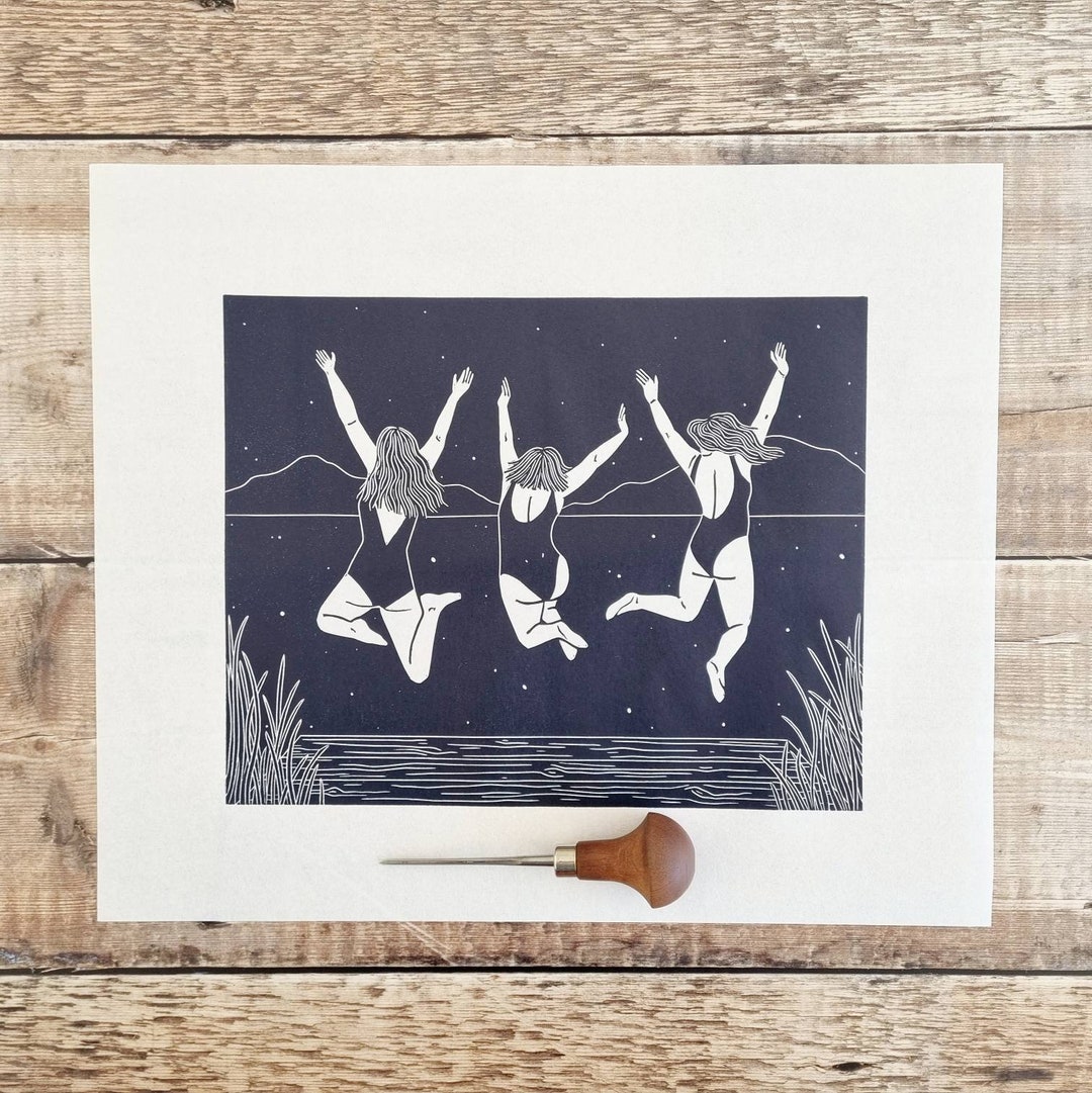 Three for Joy Original Open Edition Linocut Print of Three Women ...