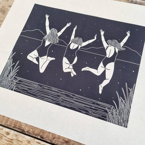 Three for Joy Original Open Edition Linocut Print of Three Women ...