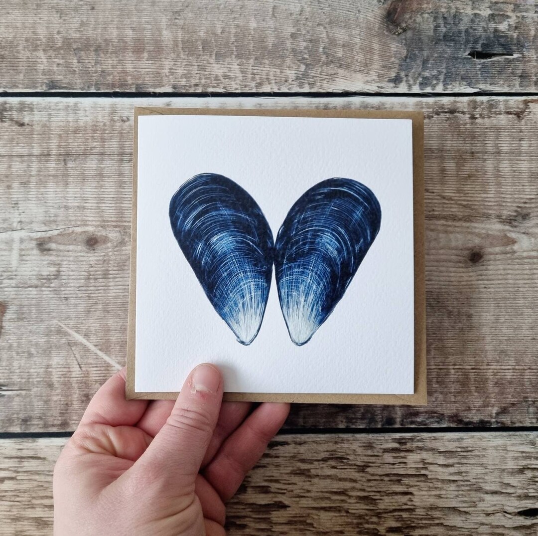 Mussel Shell Heart Single Square Greetings Card With Brown - Etsy