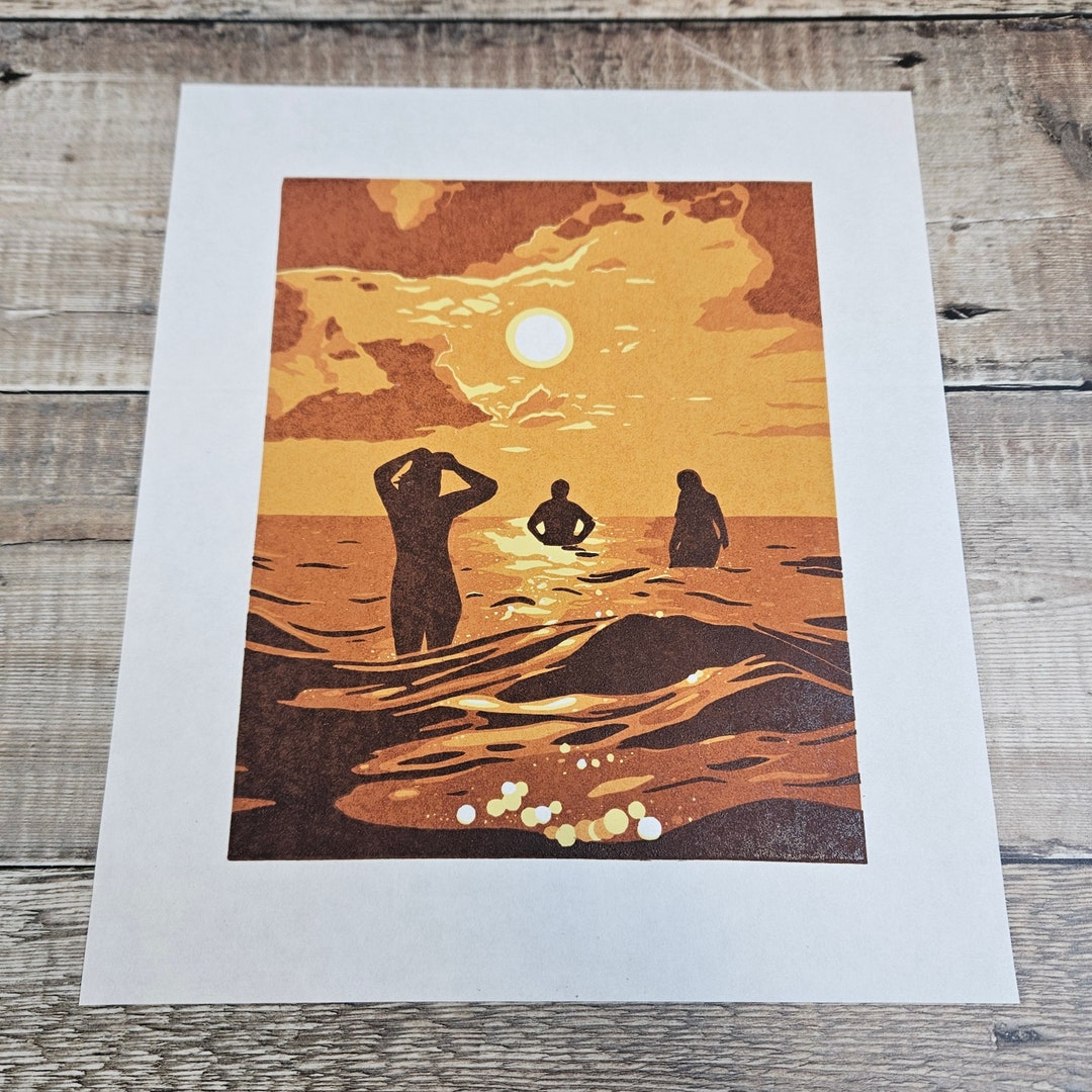 Chasing the Sun Linocut Print: Limited Edition Seascape Art - Etsy