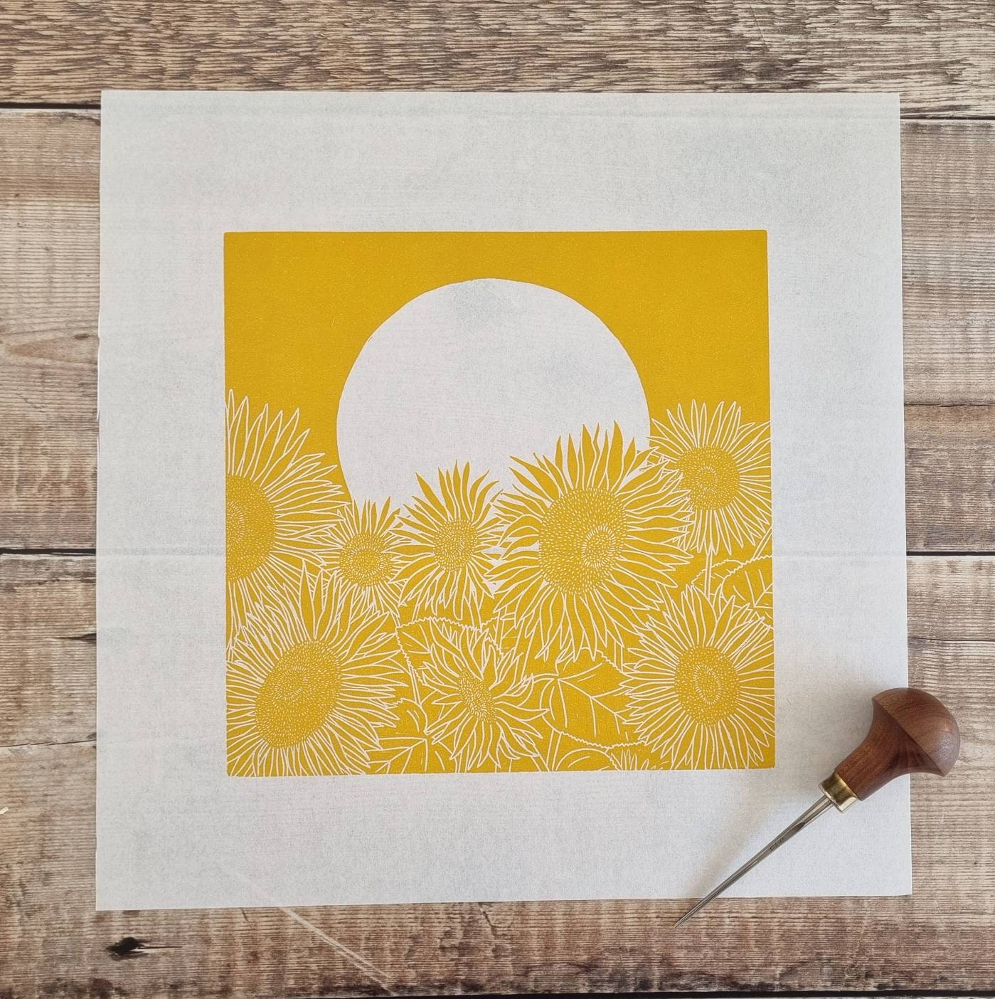 Sunflower Field Original Linocut Print of a Field of - Etsy UK
