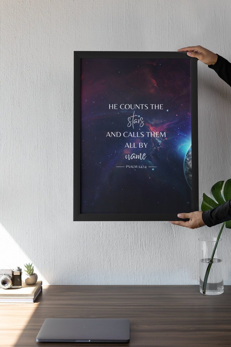 Psalm 147:4 Counts the Stars Bible Verse Wall Art, Scripture Digital ...