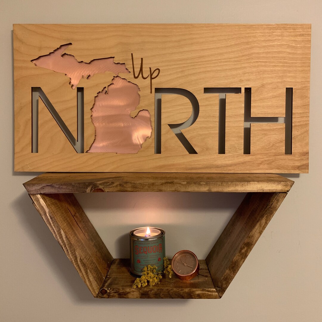 12" X 24" Northern Michigan "up North" Laser Cut Wood & Copper Sign - Etsy