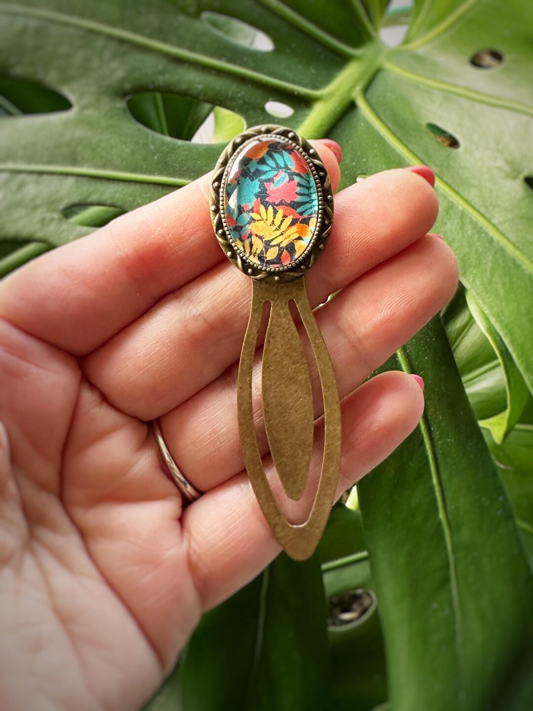 Bronze Paper Clip Bookmark and Oval Glass Cabochon Printed With ...