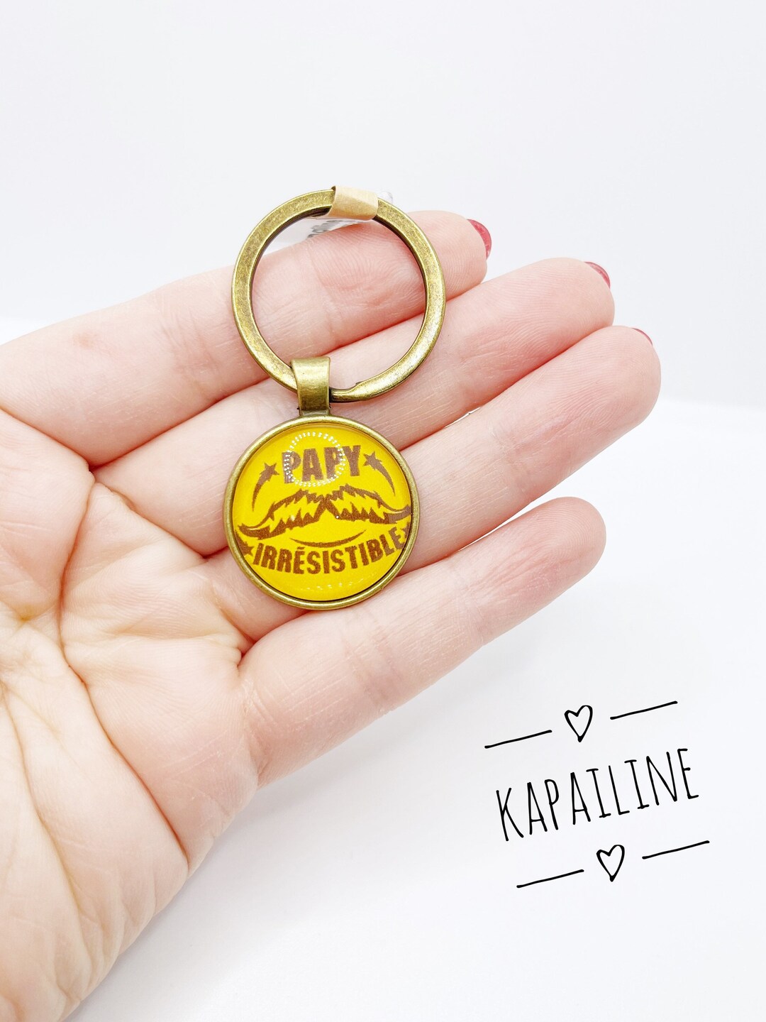 Bronze and Mustard Keychain With Cabochon Message irresistible Grandpa ...
