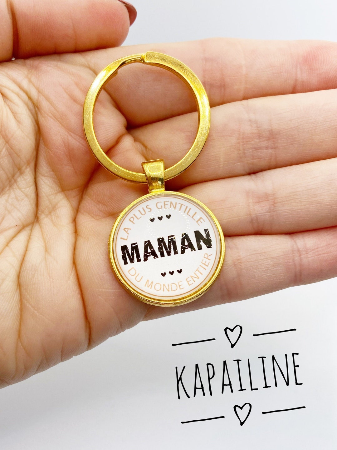 Golden, Black and White Key Ring With the Nicest Mom in the Whole World ...