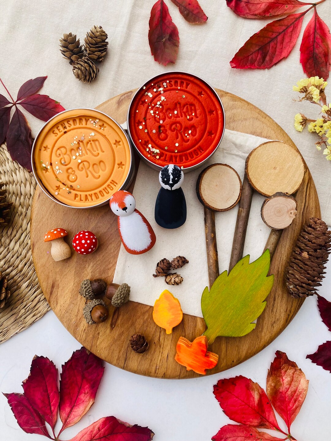 Autumn Fox and Badger Play Dough Kit // Woodland Activity Set - Etsy