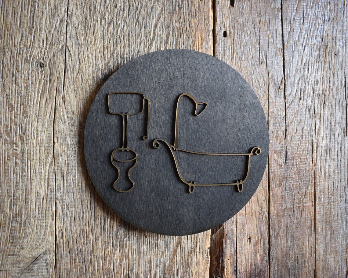 Unisex Wood Bathroom Sign, Toilet Door Plaque - Etsy