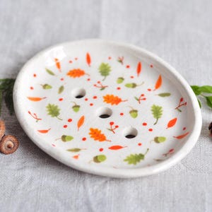 Handmade Ceramic Soap Dish: Autumn Leaves Pottery Sponge Holder - Etsy