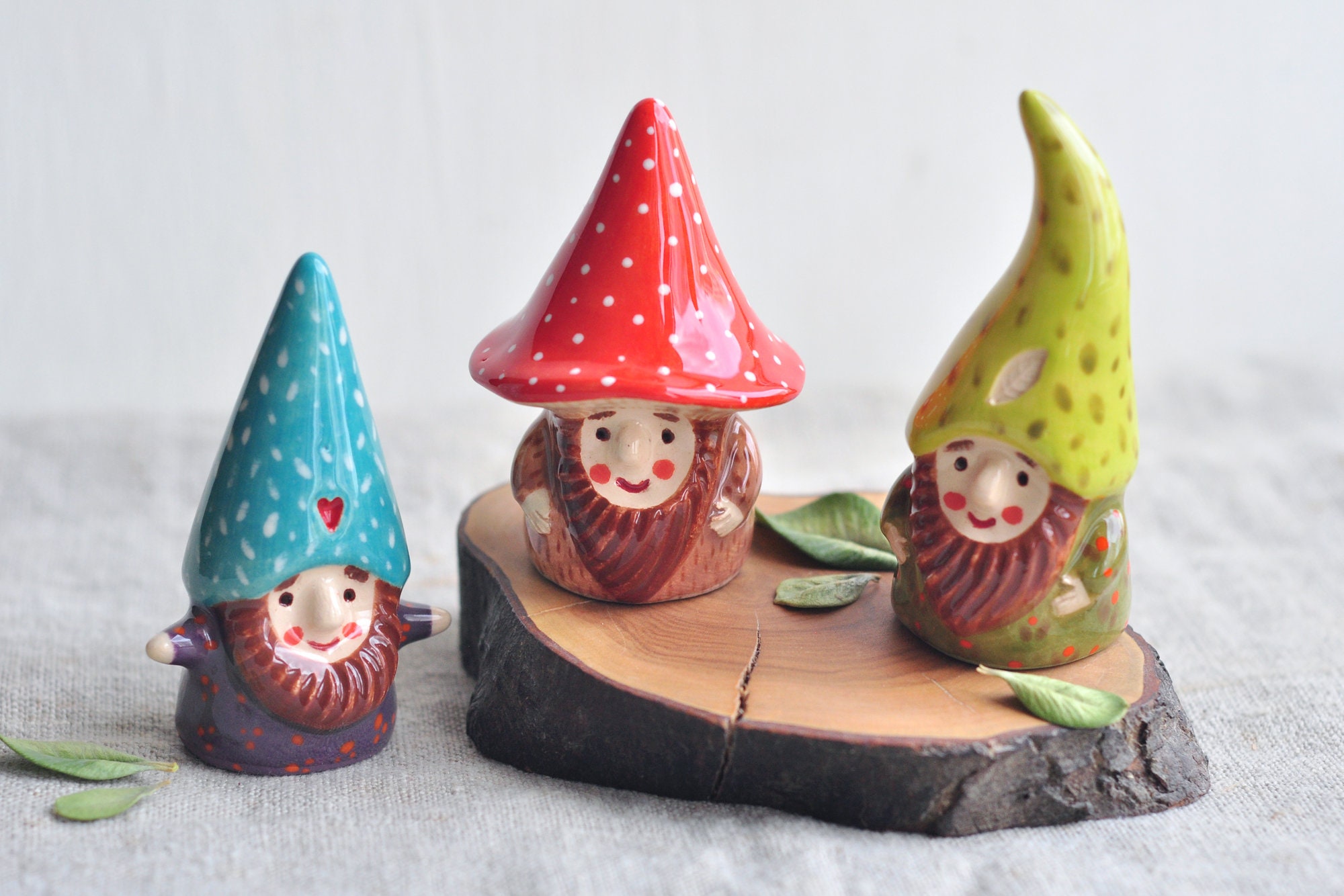 Set of three ceramic gnomes Cute Sculpture Pottery | Etsy