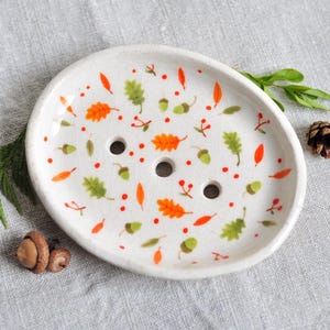 Handmade Ceramic Soap Dish: Autumn Leaves Pottery Sponge Holder - Etsy
