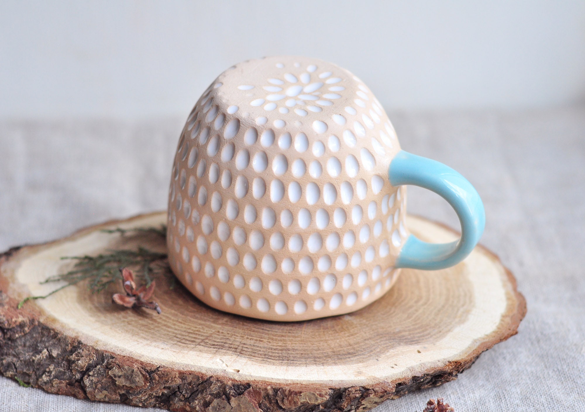 Handpainted beige mug with flowers Handmade ceramic coffee | Etsy