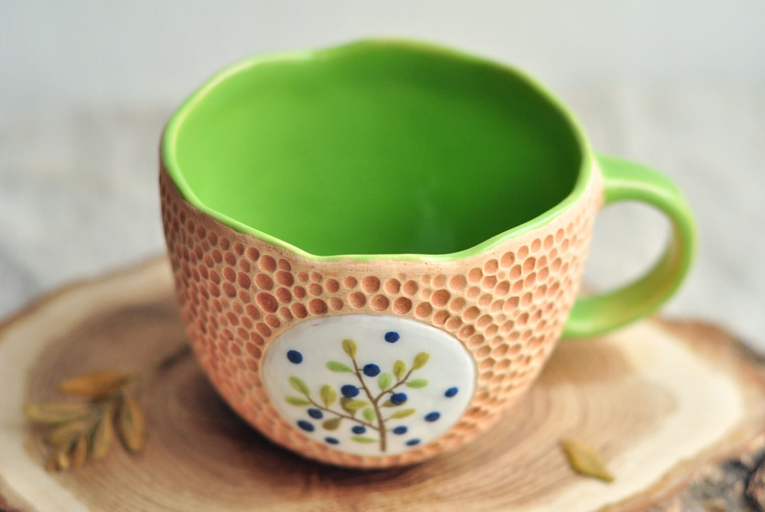 Ceramic beige mug with blueberries Hand-painted coffee mug | Etsy