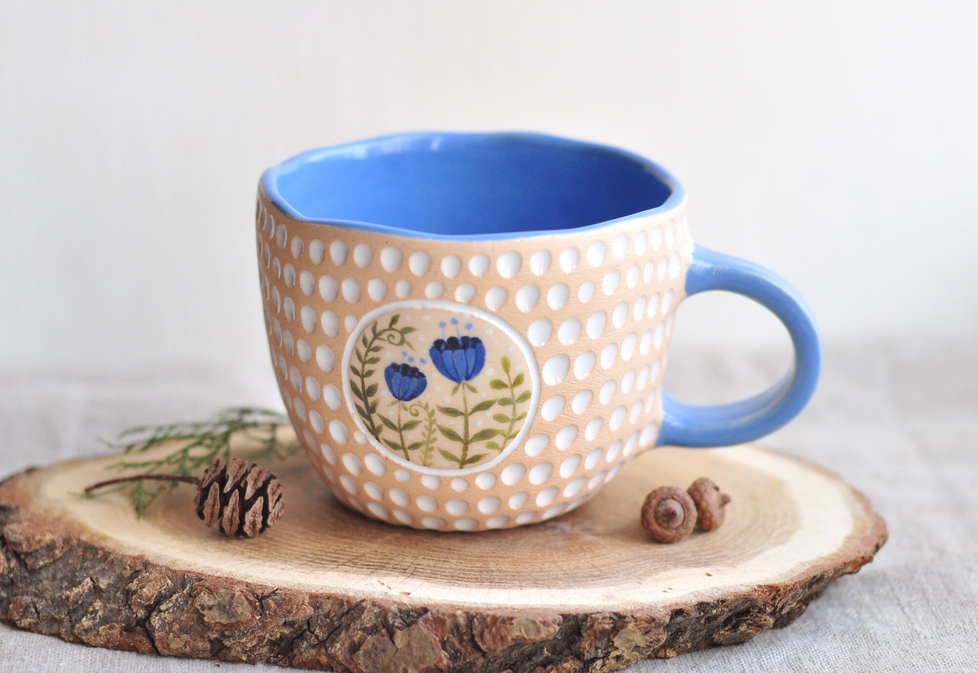 Handpainted Beige Mug With Flowers Handmade Ceramic Coffee | Etsy