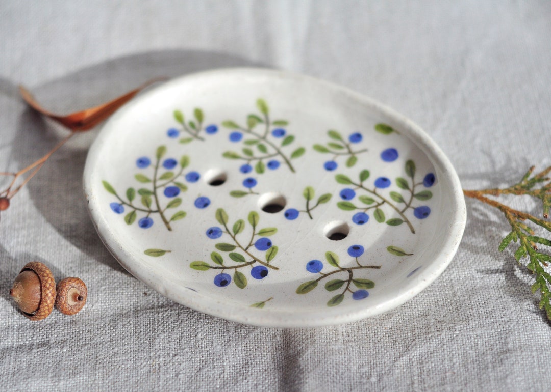 Ceramic Handpainted Soap Dish, Clay Soap Dish, White Stoneware Sponge ...