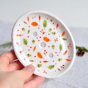 Handmade Ceramic Soap Dish: Autumn Leaves Pottery Sponge Holder - Etsy