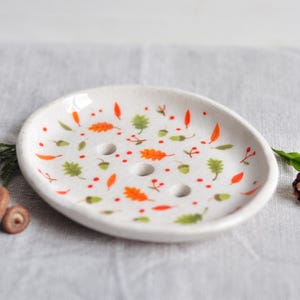 Handmade Ceramic Soap Dish: Autumn Leaves Pottery Sponge Holder - Etsy