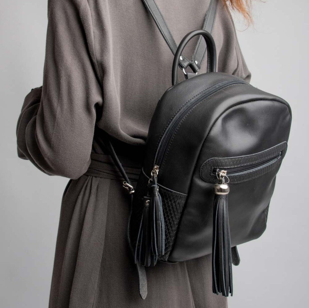 Womens Black Leather Backpack, Soft Leather Backpack for Everyday Use ...