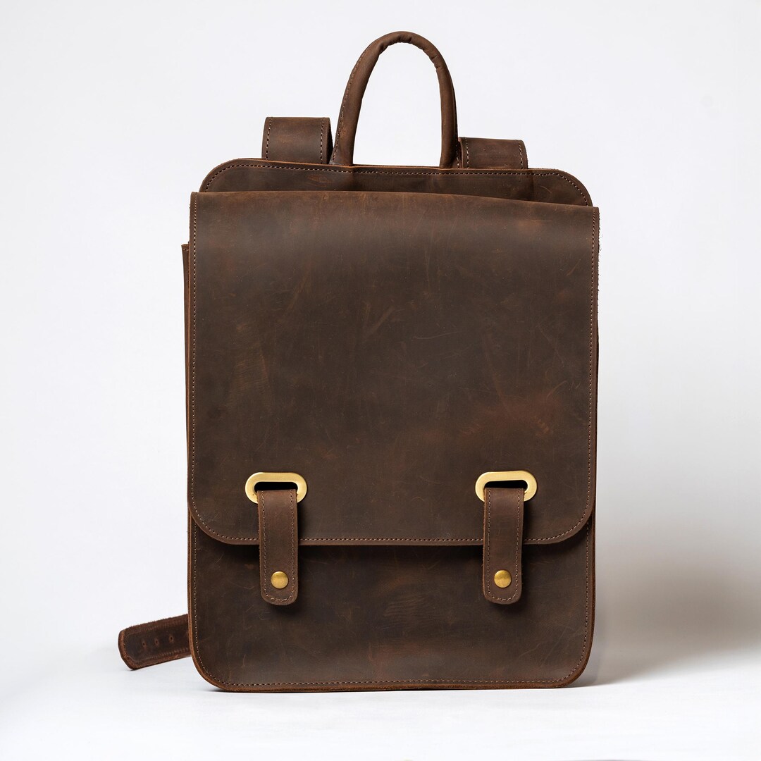 Dark Brown Leather Laptop Backpack: Handmade Professional Bag - Etsy