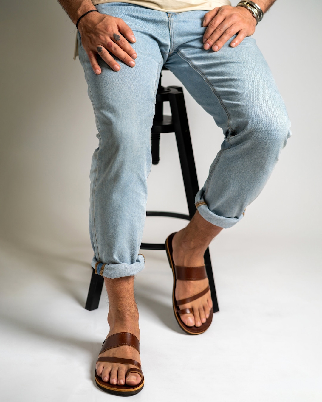 Leather Toe Ring Sandals: Handmade Greek Minimalist Sandals - Etsy