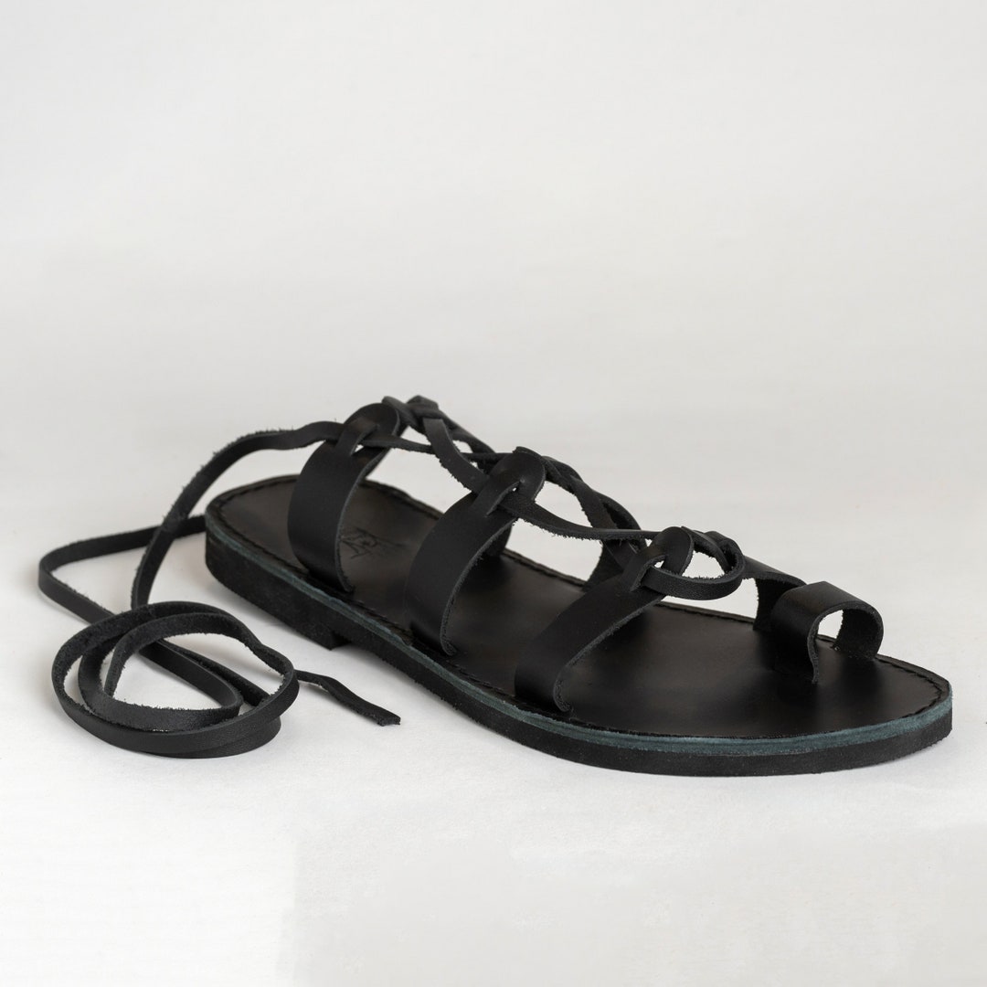 Mens Gladiator Sandals Black, Spartan Leather Sandals, Roman Leather ...