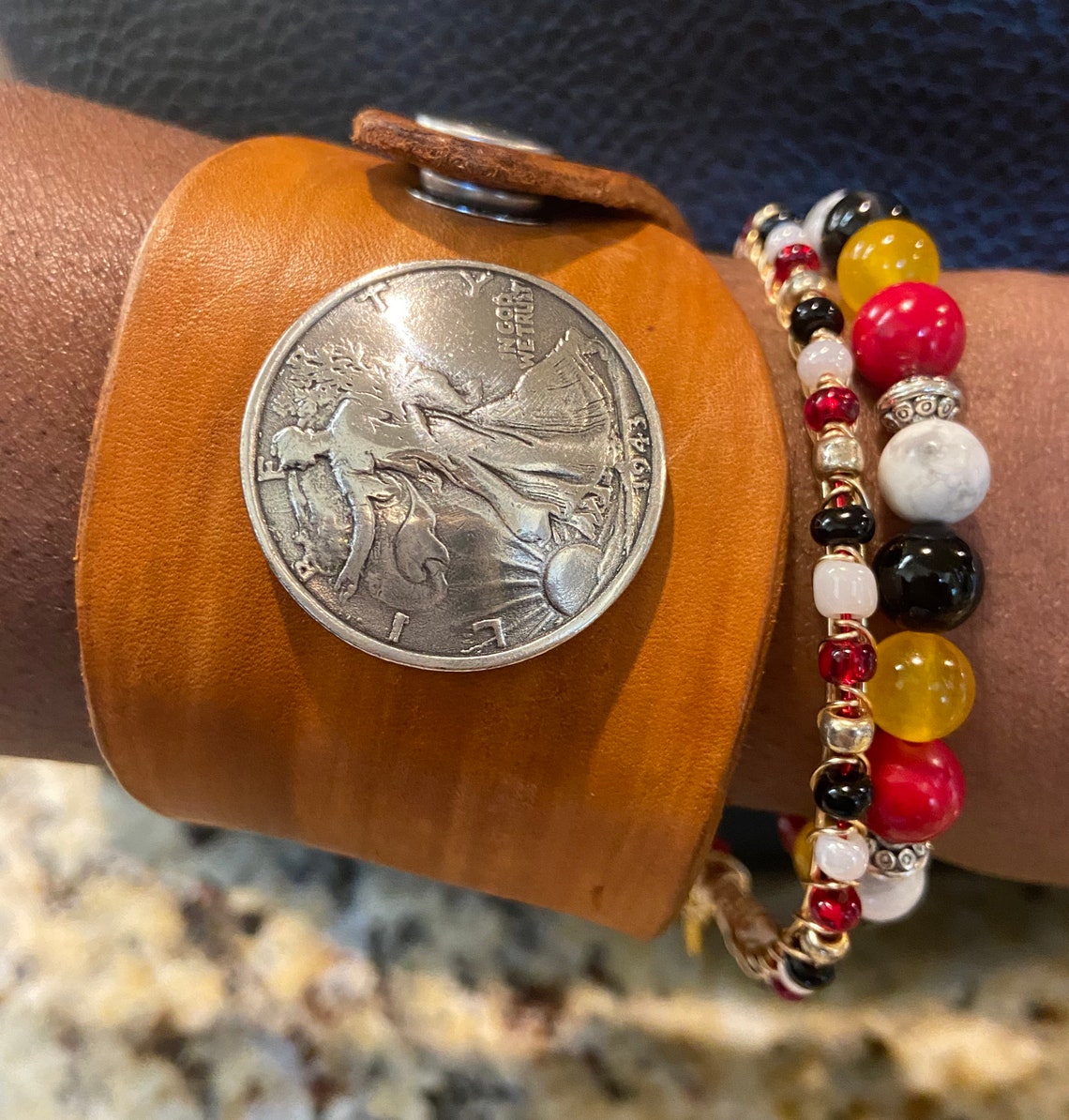 Leather Boho Cuff, Lady Liberty Concho - Leather Collection - Etsy