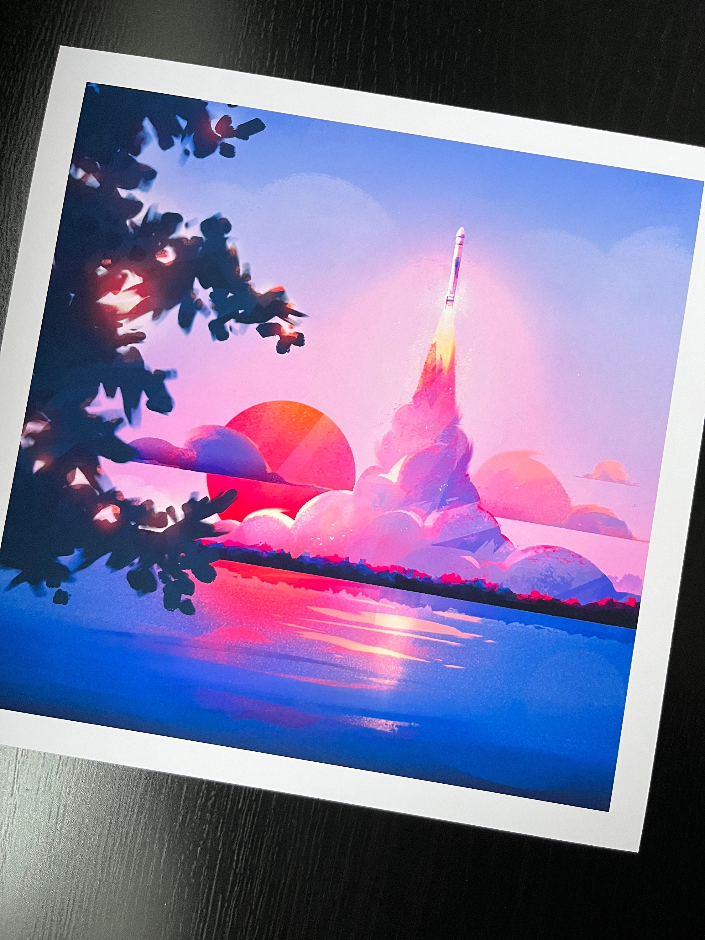 Cosmos Poster Rising Sun Landscape Sky and Space Rocket - Etsy