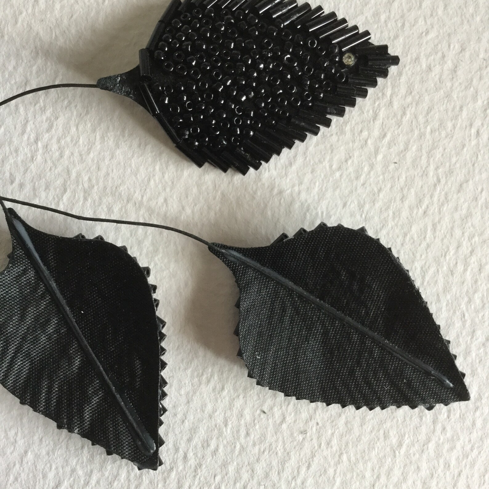Vintage Beaded Leaves, 50 Pieces Wired Leaves Covered in Jet Black ...
