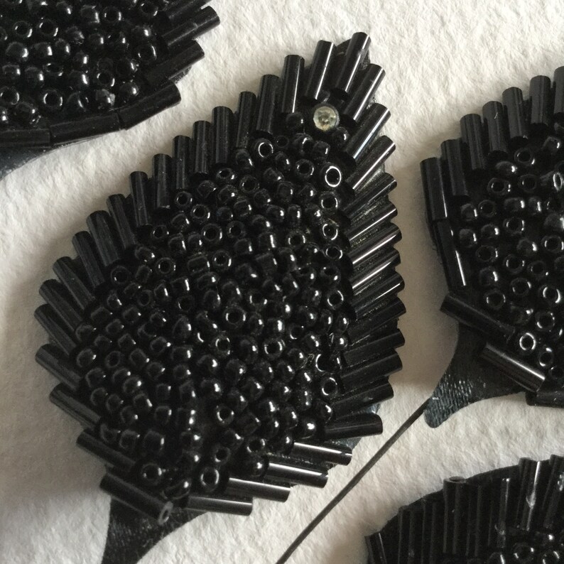 Vintage Beaded Leaves, 50 Pieces Wired Leaves Covered in Jet Black ...