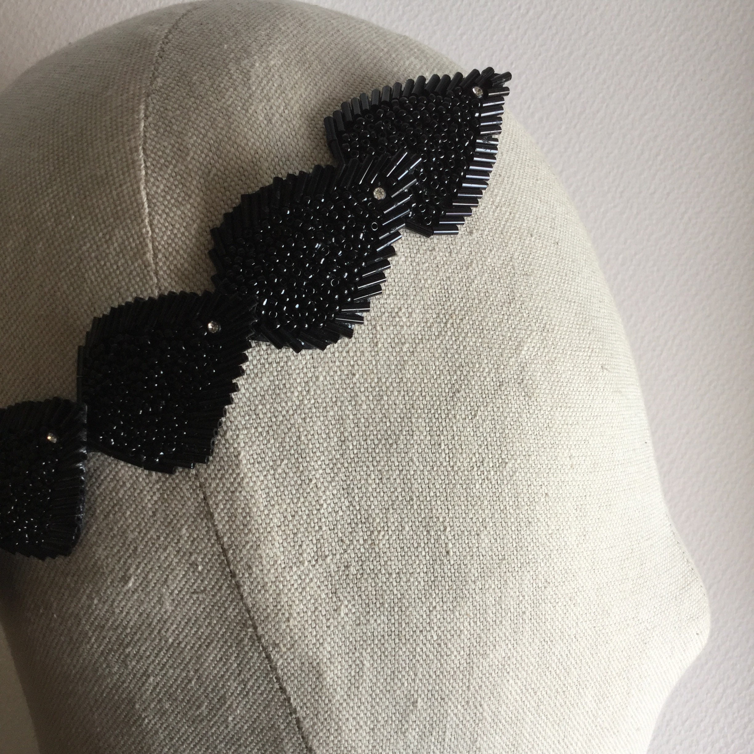 Vintage Beaded Leaves, 50 Pieces Wired Leaves Covered in Jet Black ...
