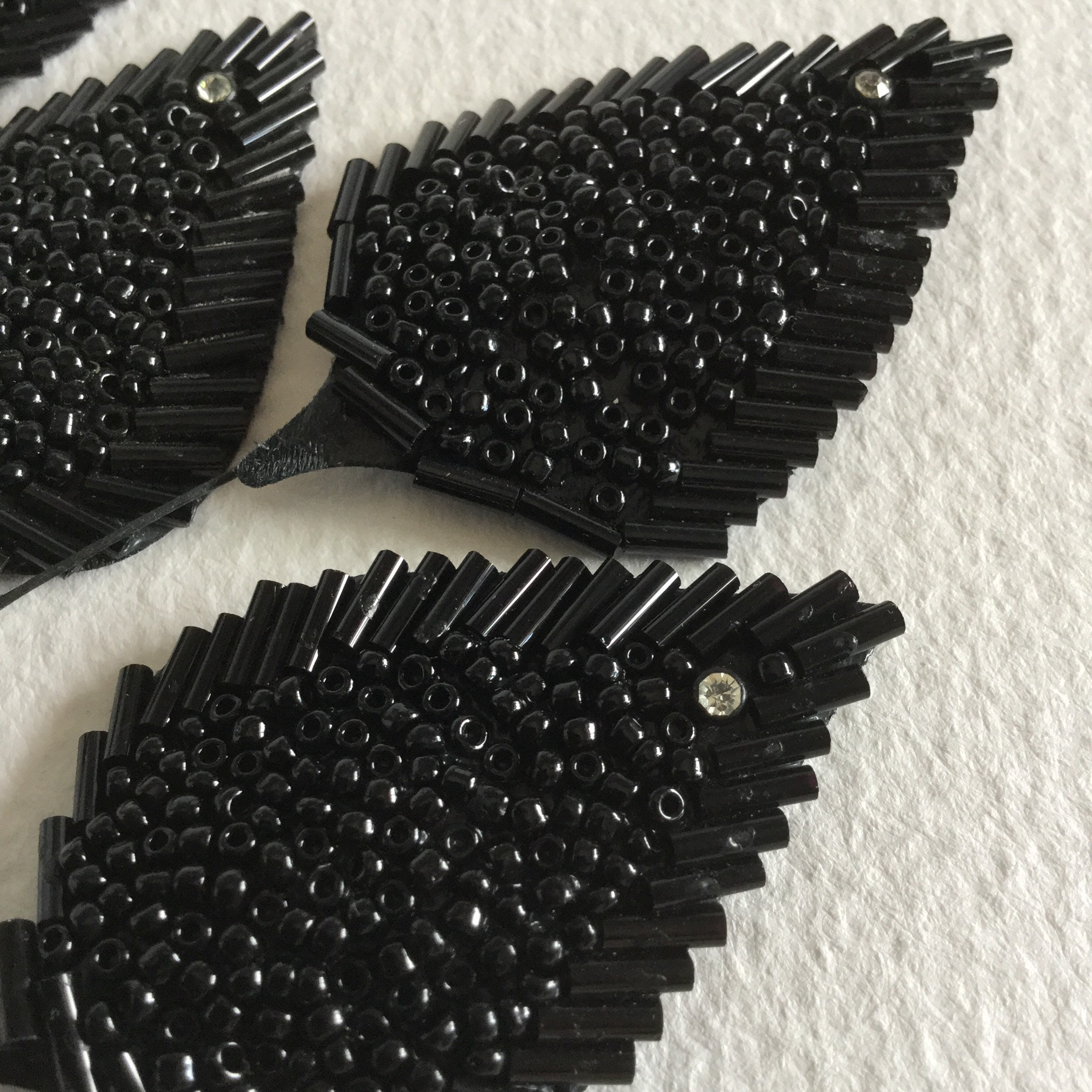 Vintage Beaded Leaves, 50 Pieces Wired Leaves Covered in Jet Black ...