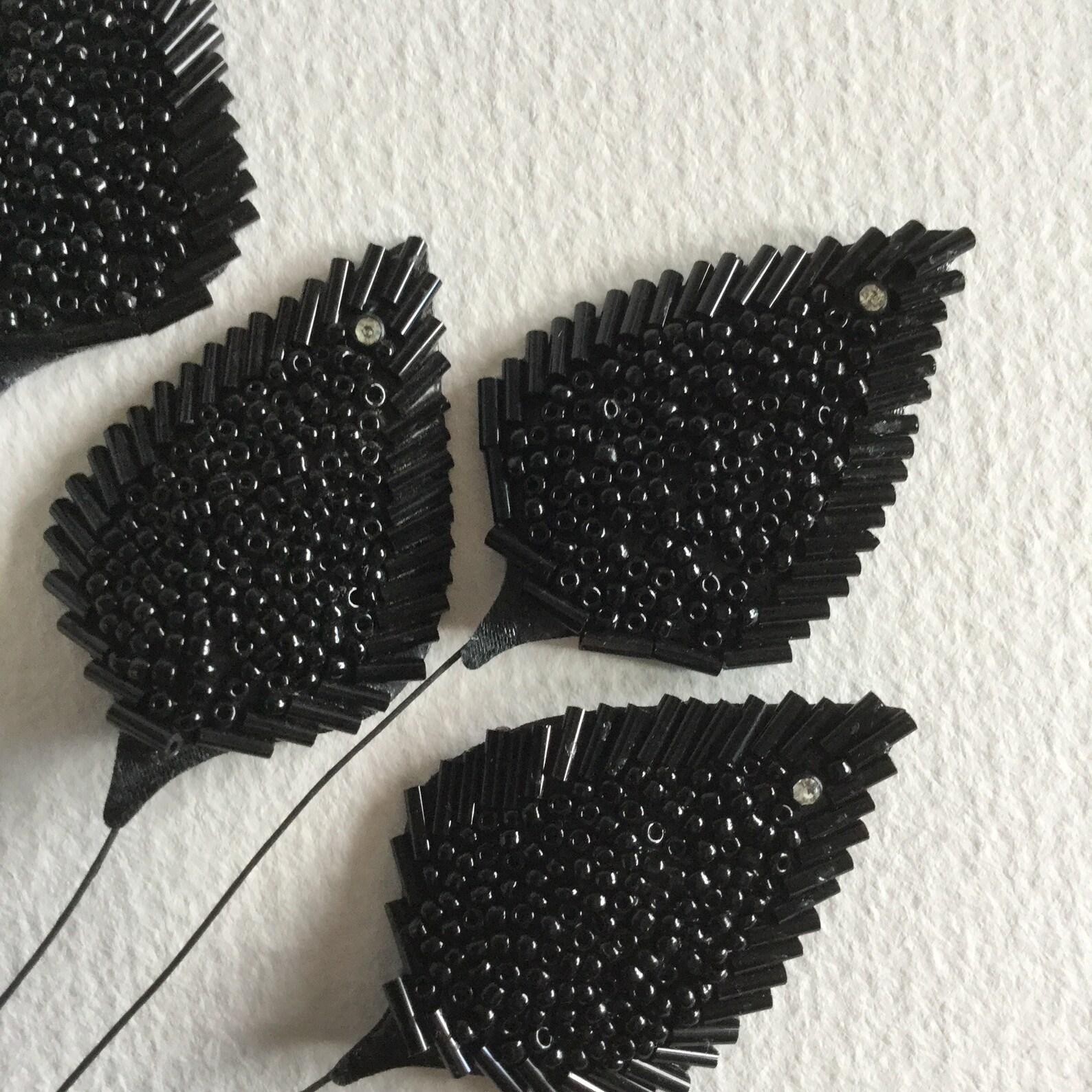 Vintage Beaded Leaves, 50 Pieces Wired Leaves Covered in Jet Black ...
