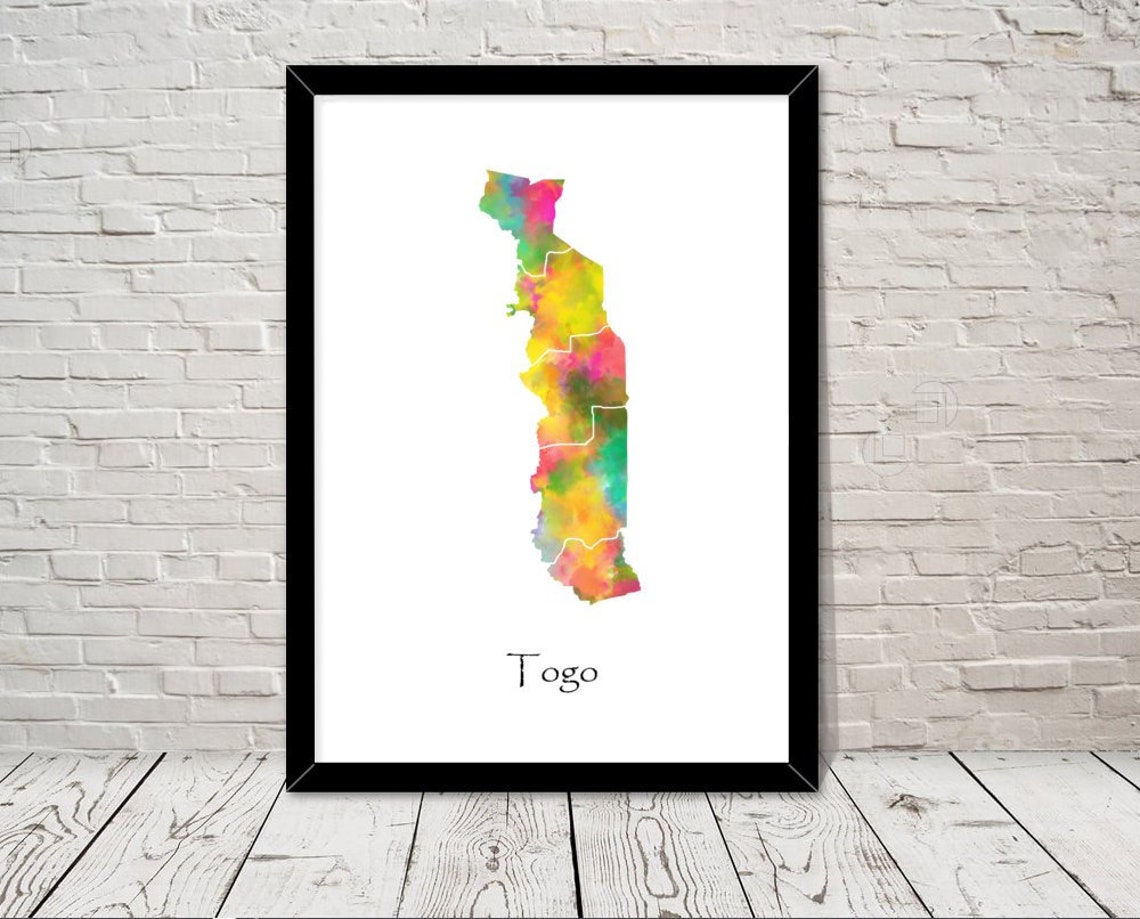 Togo Art Watercolour Illustration Map Abstract Art Print Wall Art Home ...