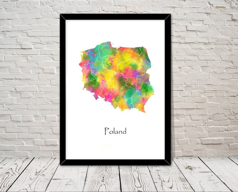 Poland Art Watercolour Illustration Map Abstract Art Print Wall Art ...