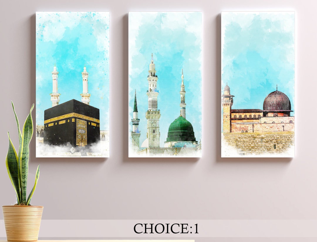 Set of 3 or 4 Islamic Art Kaaba Masjid Nabawi Masjid Al Aqsa Dome of ...