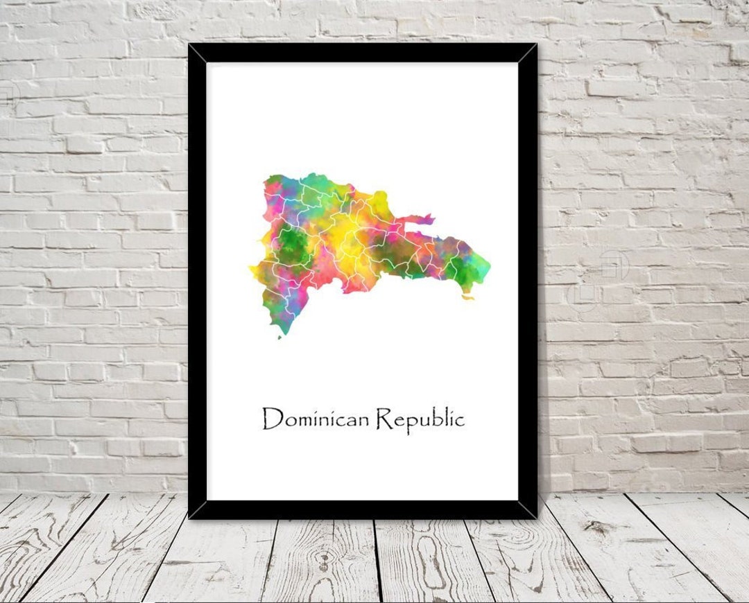 Dominican Republic Print Watercolour Illustration Map Dominican ...